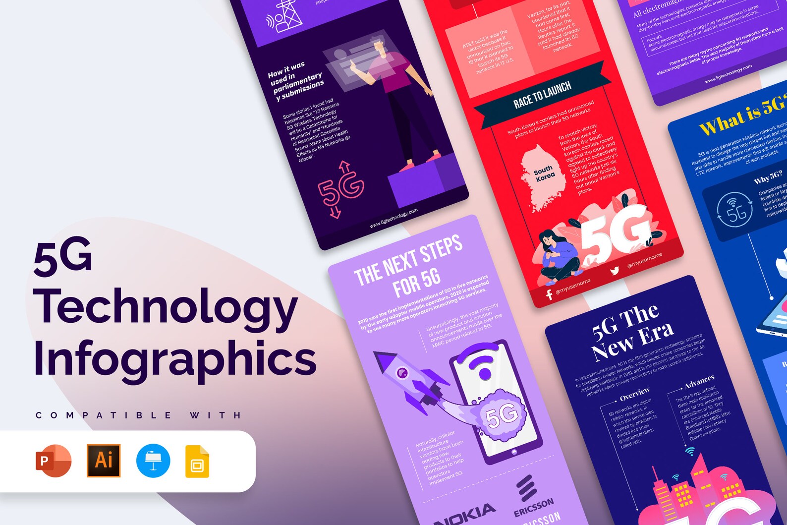5G Technology Vertical Infographic Templates Diagrams for Powerpoint ...