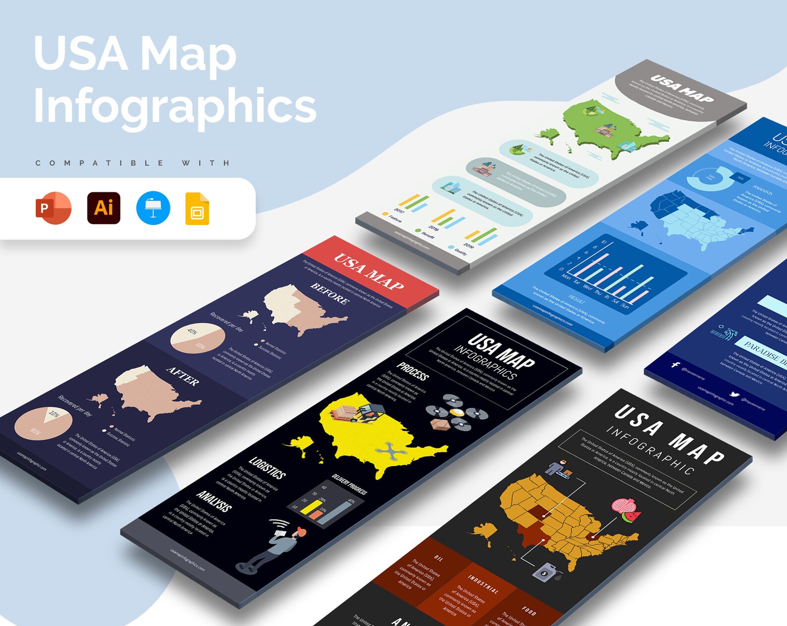 USA Maps Vertical Infographic Templates Diagrams for - Etsy