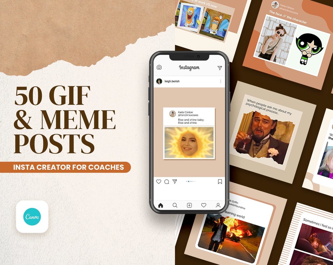 50 Gif & Meme Posts CANVA Templates Easy to Edit Increase Instagram ...
