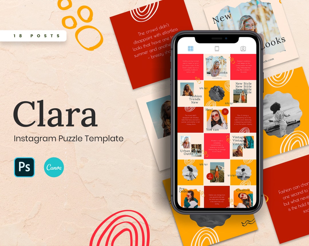 Clara Instagram Puzzle Template | CANVA Instagram Post Template Collage ...