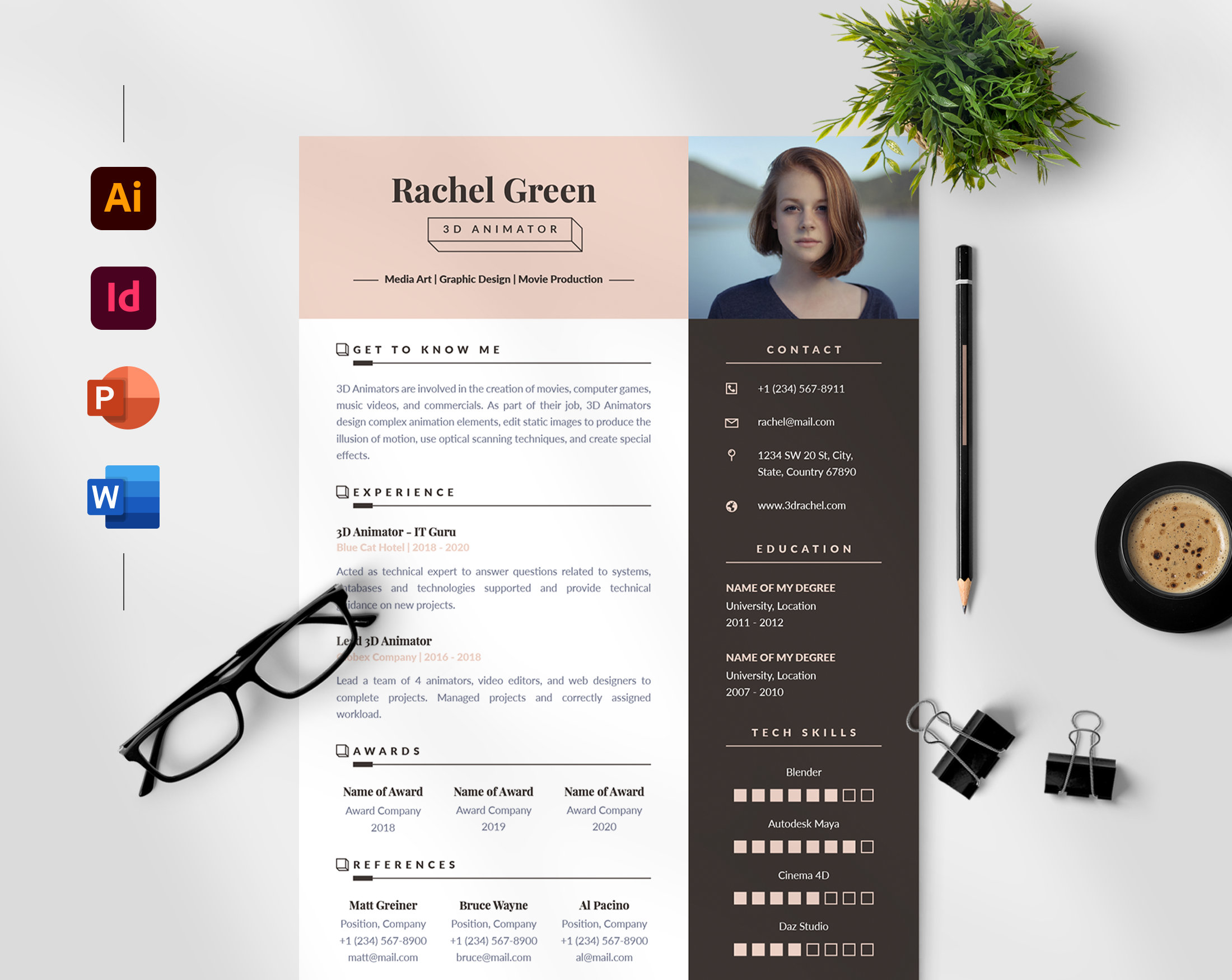 Ella Resume Template | Professional Microsoft Word CV Indesign Template ...