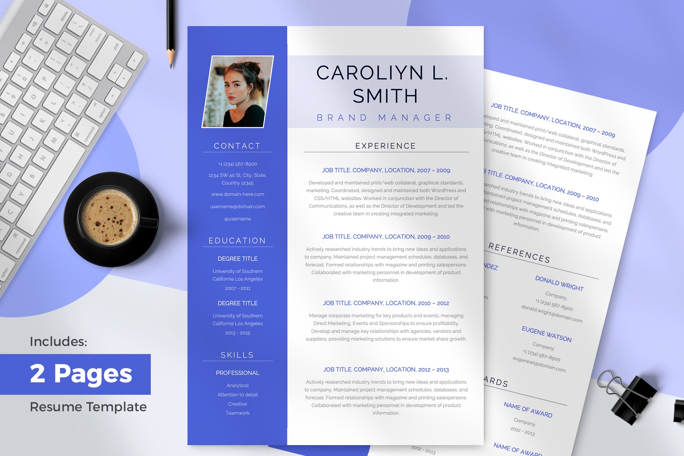 Nora Resume Template Professional Microsoft Word CV Template - Etsy