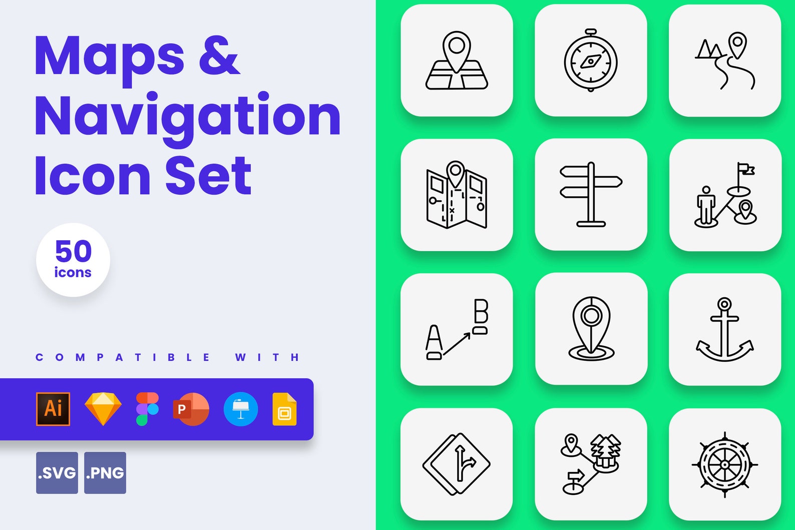 Maps and Navigation Icons | Vector Icons for Powerpoint, Keynote ...