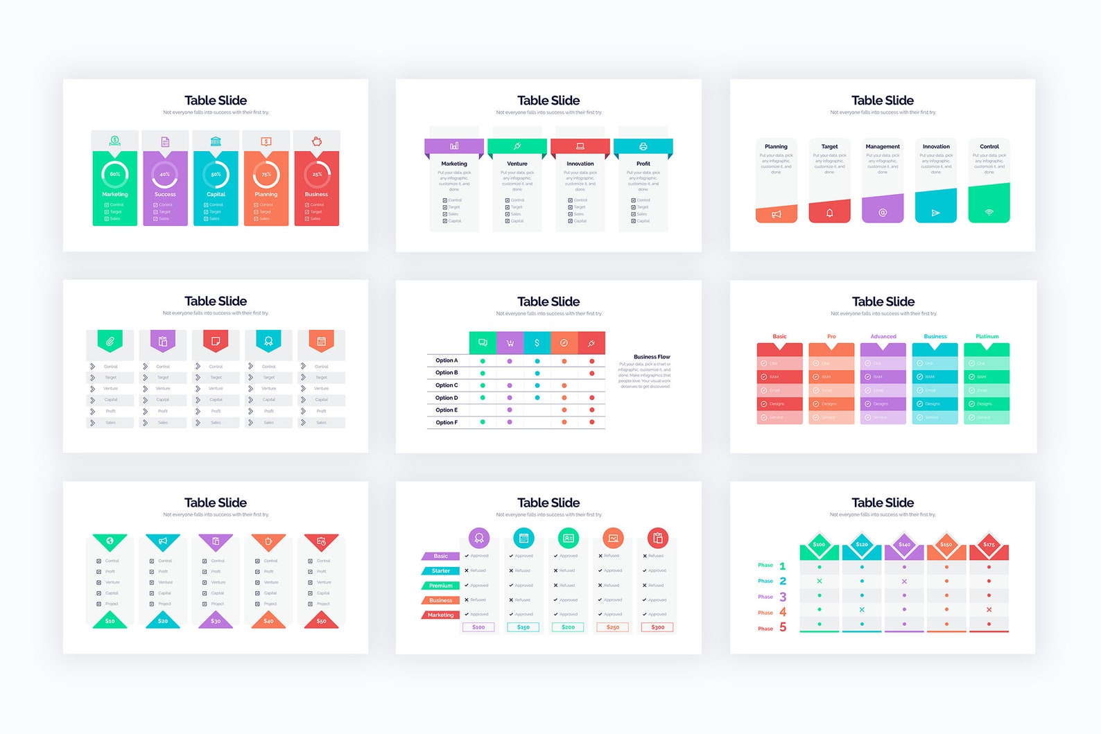 Plantillas infográficas de diapositivas de tabla / diagramas para ...