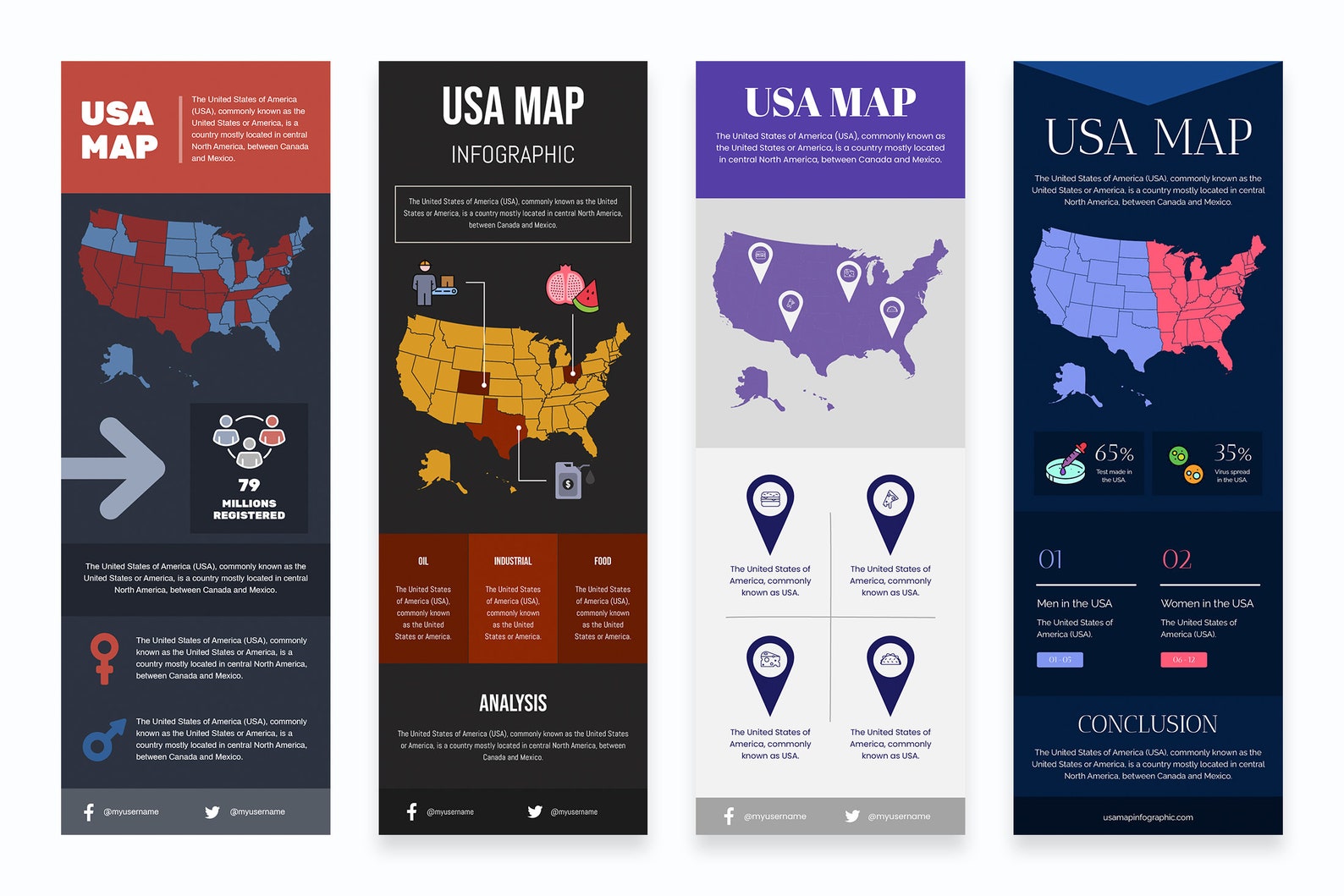 USA Maps Vertical Infographic Templates Diagrams for - Etsy