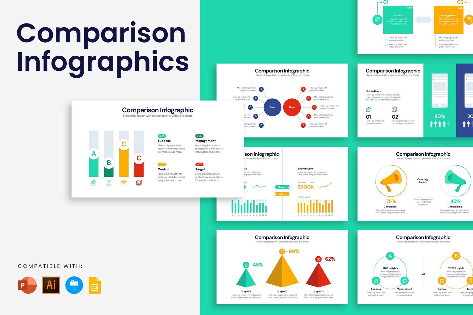 Comparison Infographic Templates Diagrams for Powerpoint, Illustrator ...