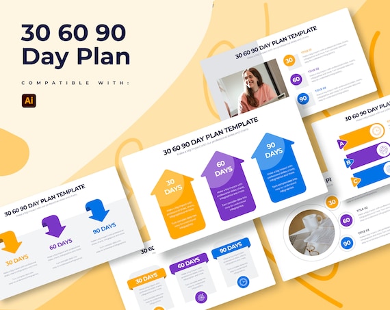 30 60 90 Days Plan Infographics Template for Illustrator - Etsy