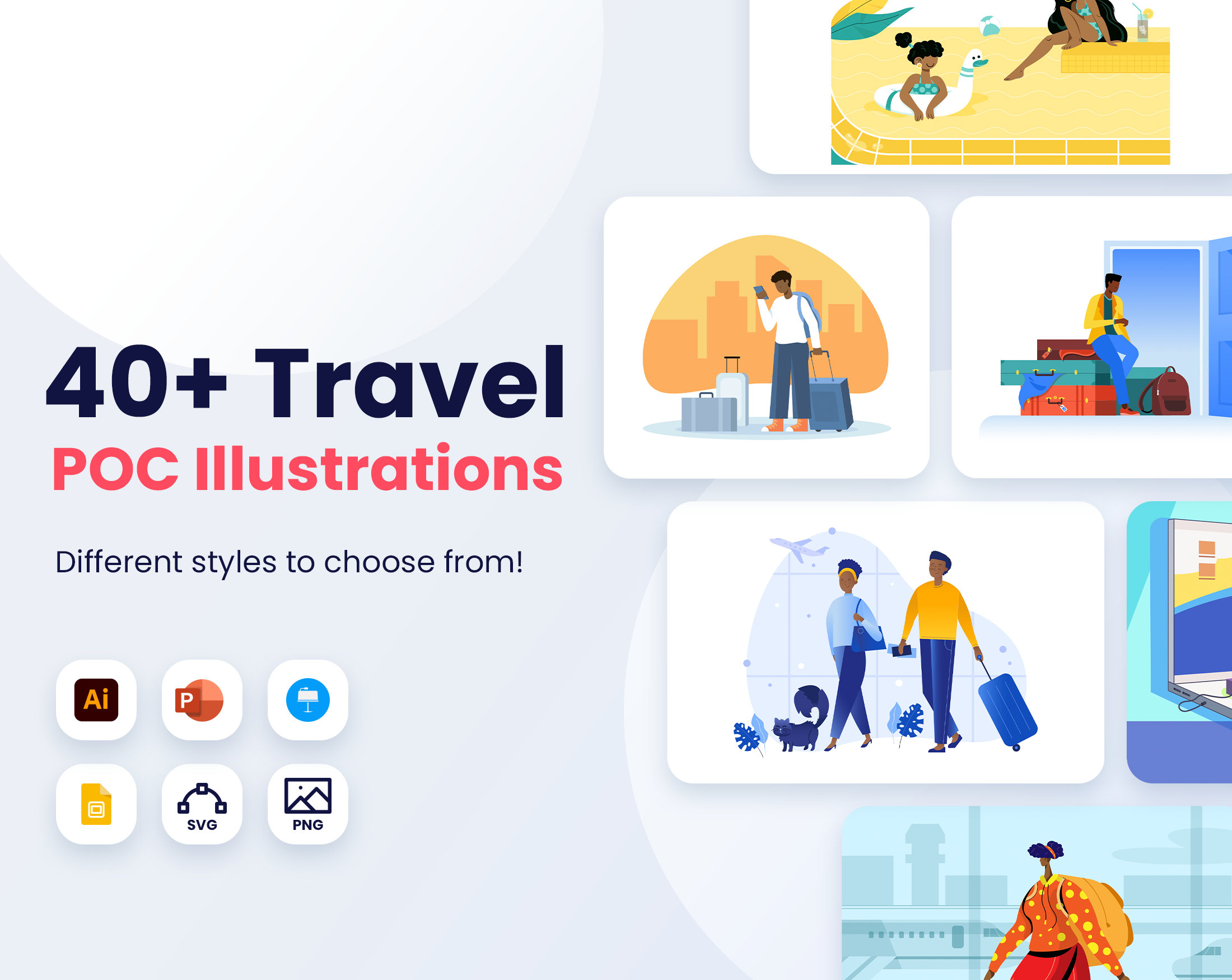 Travel POC Illustrations Pre-made Scenes, Multiple Format, Vector ...