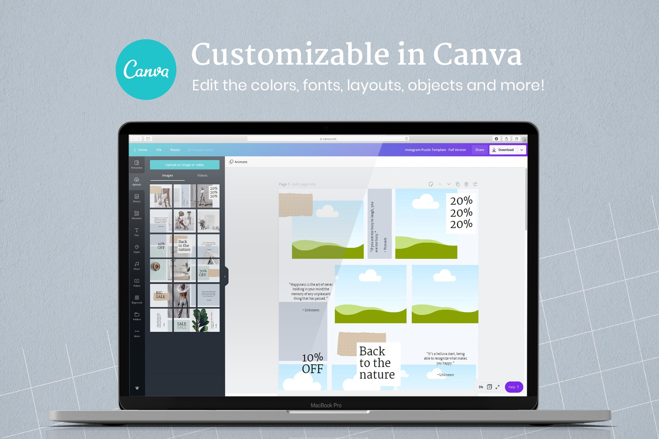 Camille Instagram Puzzle Template | CANVA Instagram Post Template ...