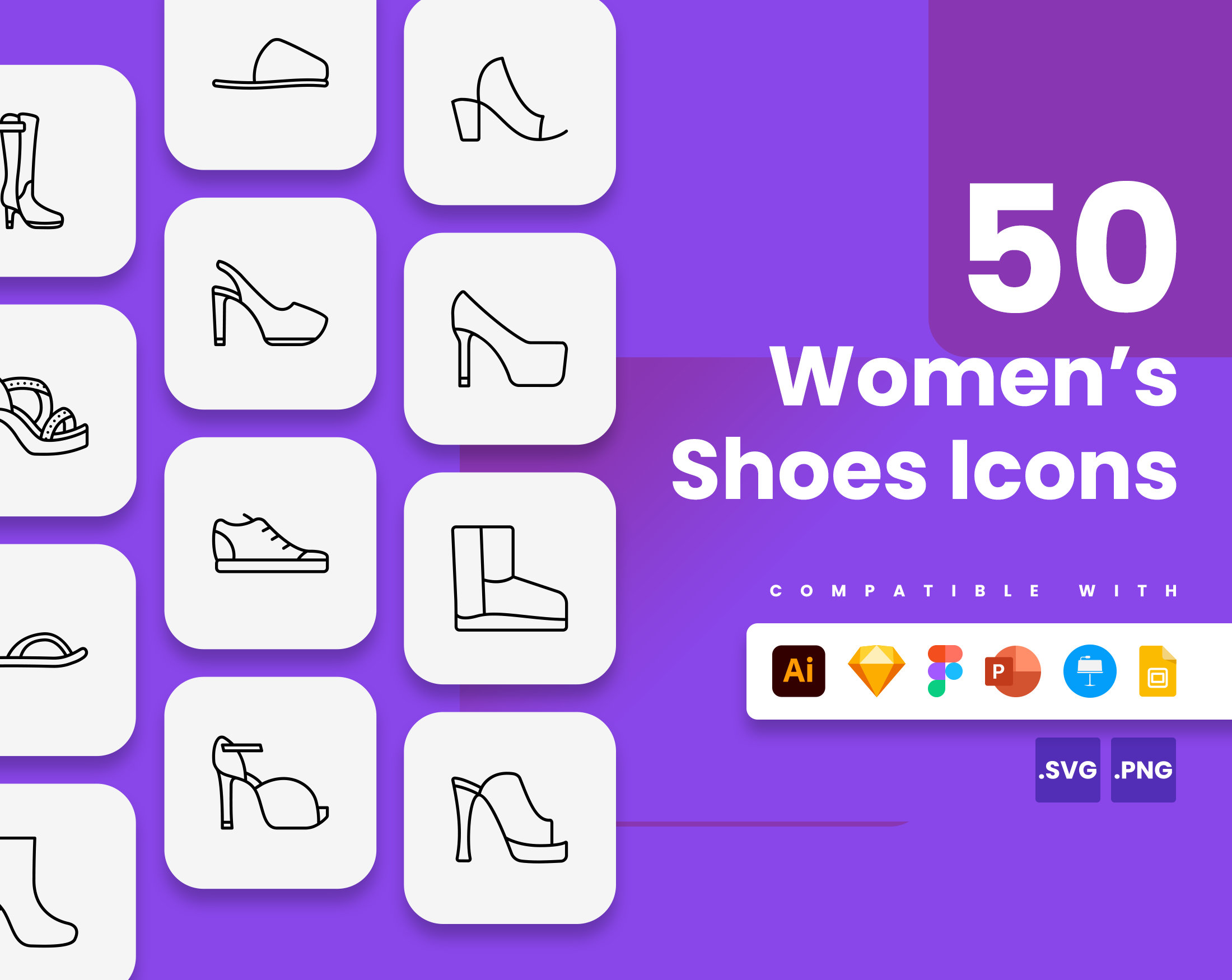 Women's Shoes Icons | Vector Icons for Powerpoint, Keynote, Illustrator ...