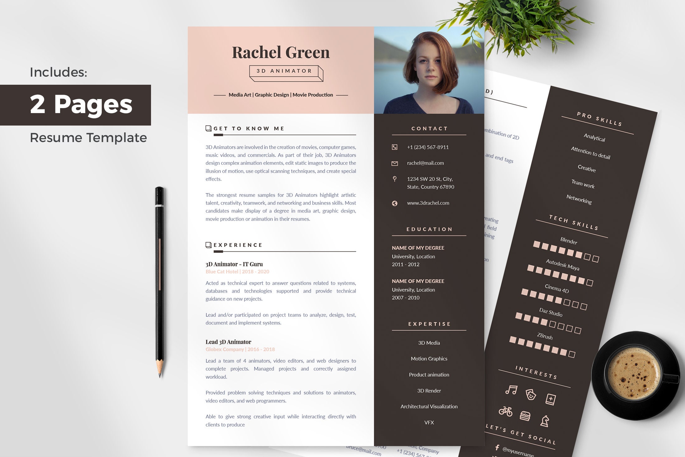 Ella Resume Template | Professional Microsoft Word CV Indesign Template ...