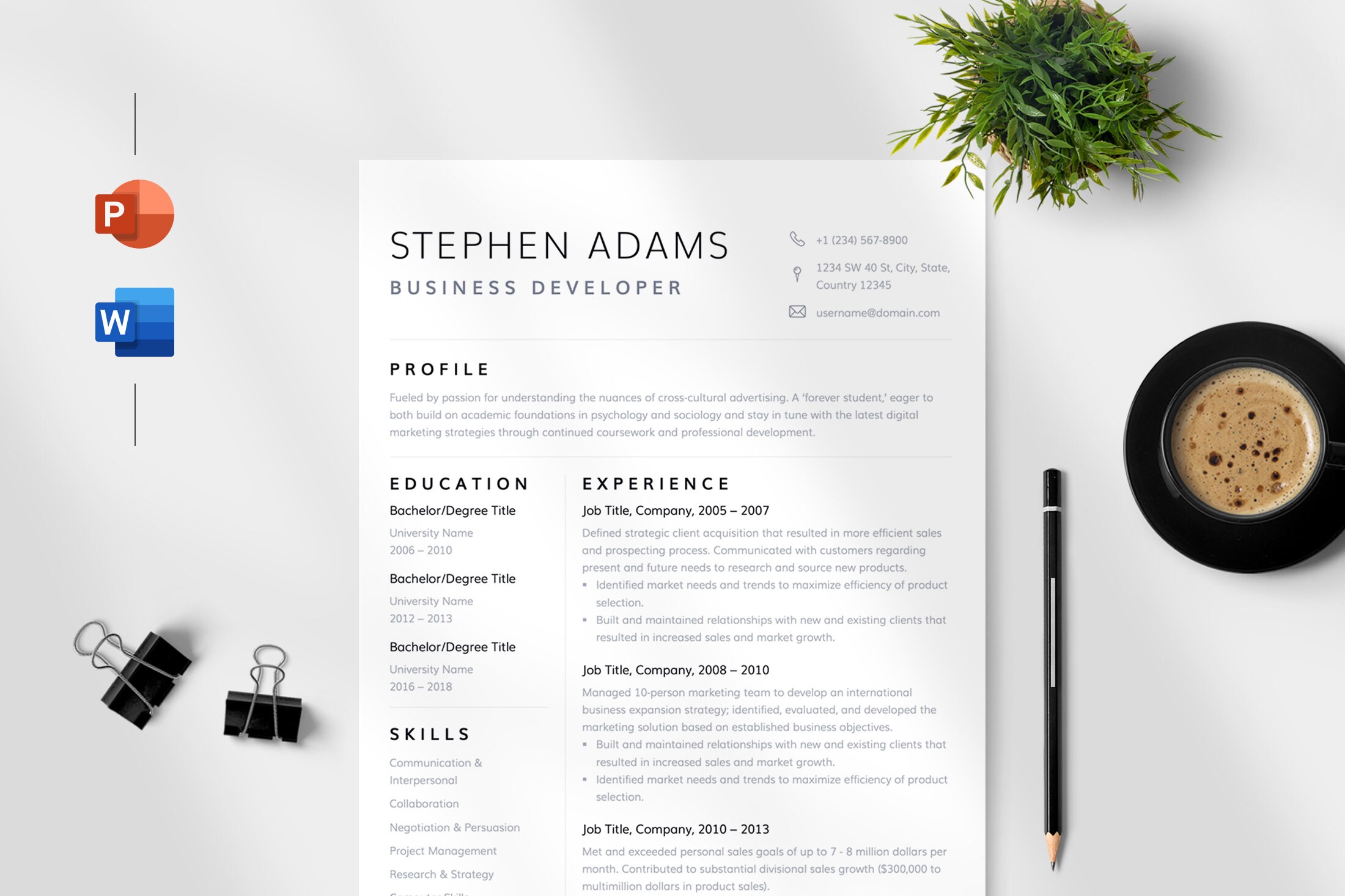 Noah Resume Template Professional Microsoft Word CV Template Powerpoint ...