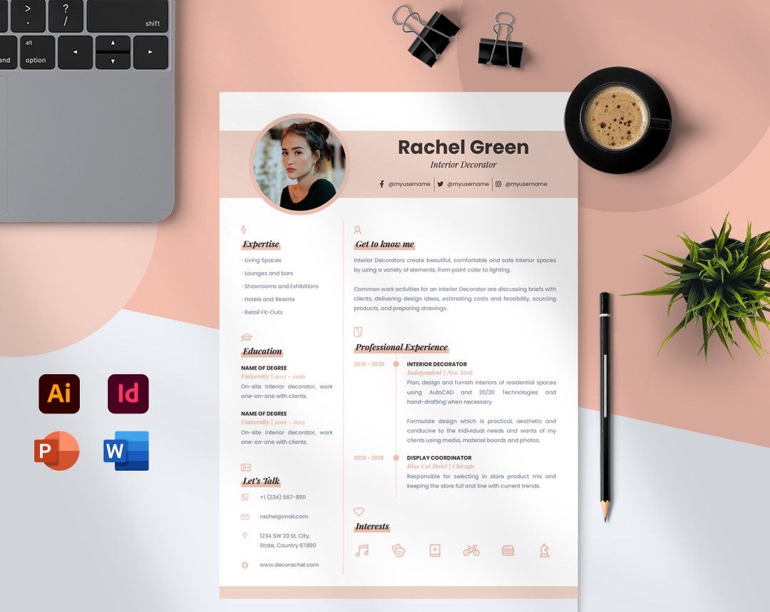 Aria Resume Template | Professional Microsoft Word CV Indesign Template ...