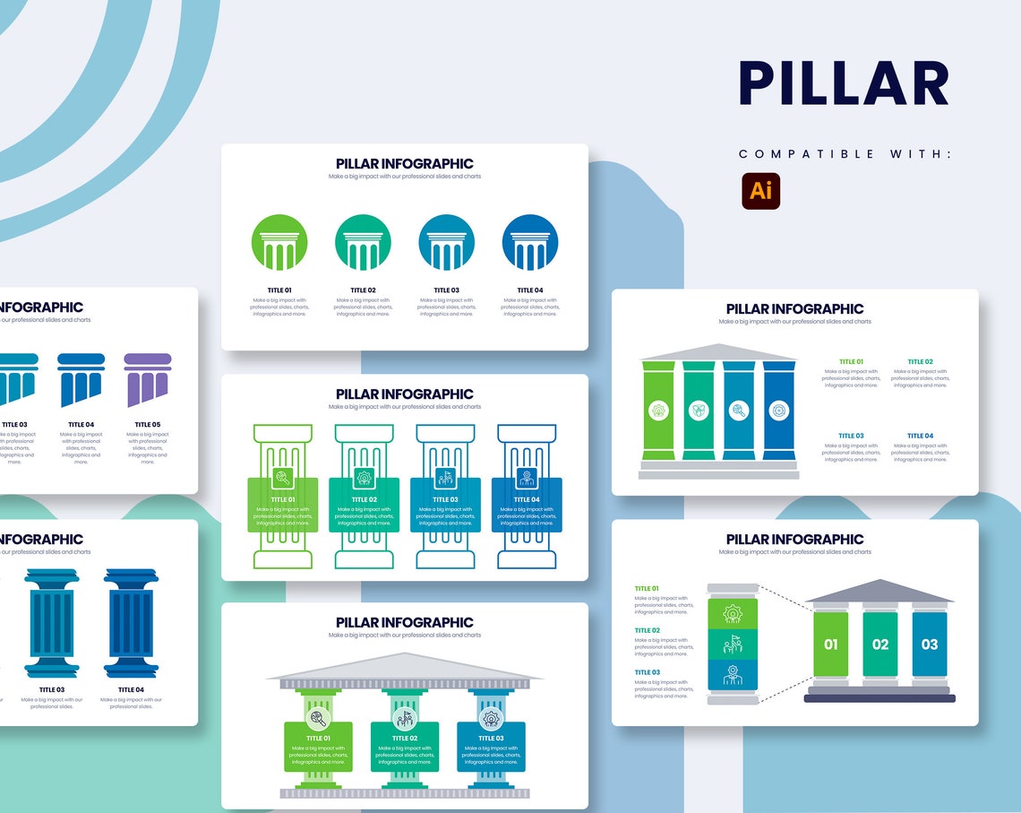 Pillar Infographics Template for Illustrator, Easy to Edit, Fully ...