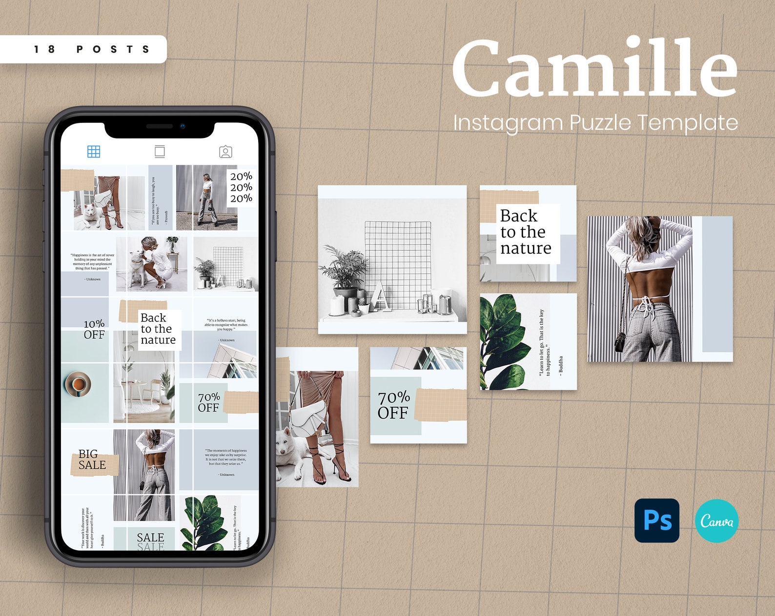 Camille Instagram Puzzle Template | CANVA Instagram Post Template ...