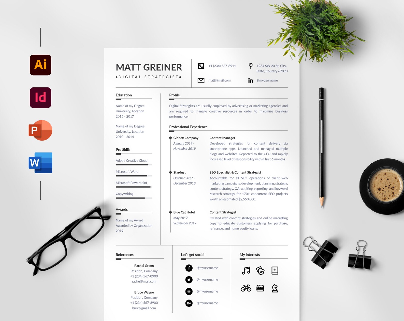 Matt Resume Template Professional Microsoft Word CV Indesign Template ...