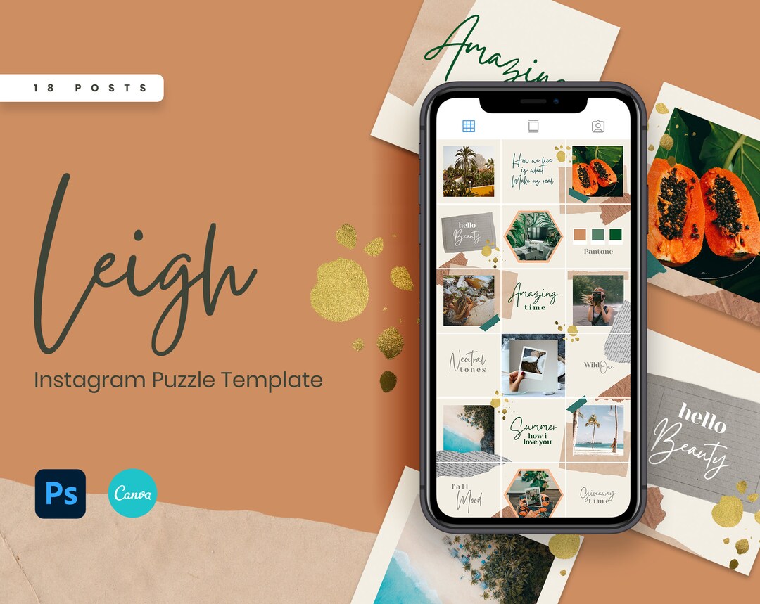 Leigh Instagram Puzzle Template | CANVA Instagram Post Template Collage ...