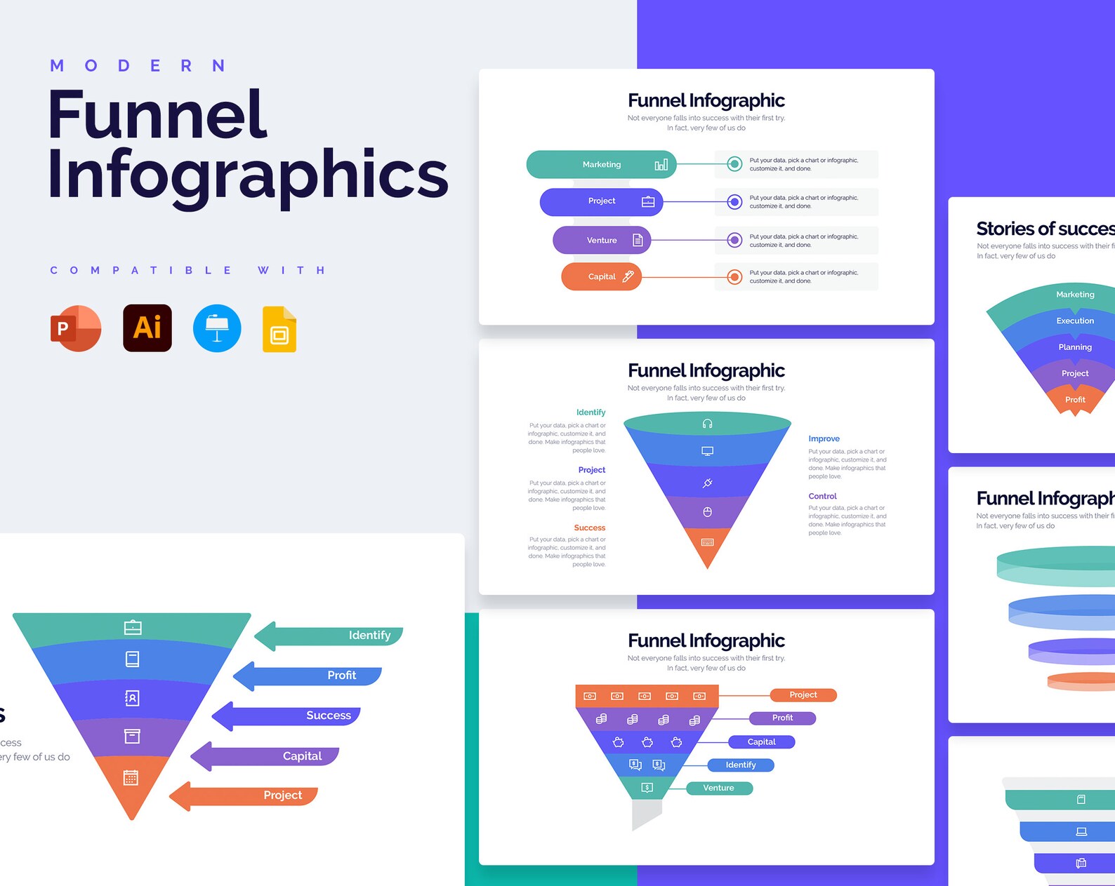 Trichter Infografik Vorlagen Diagramme für PowerPoint, Illustrator ...
