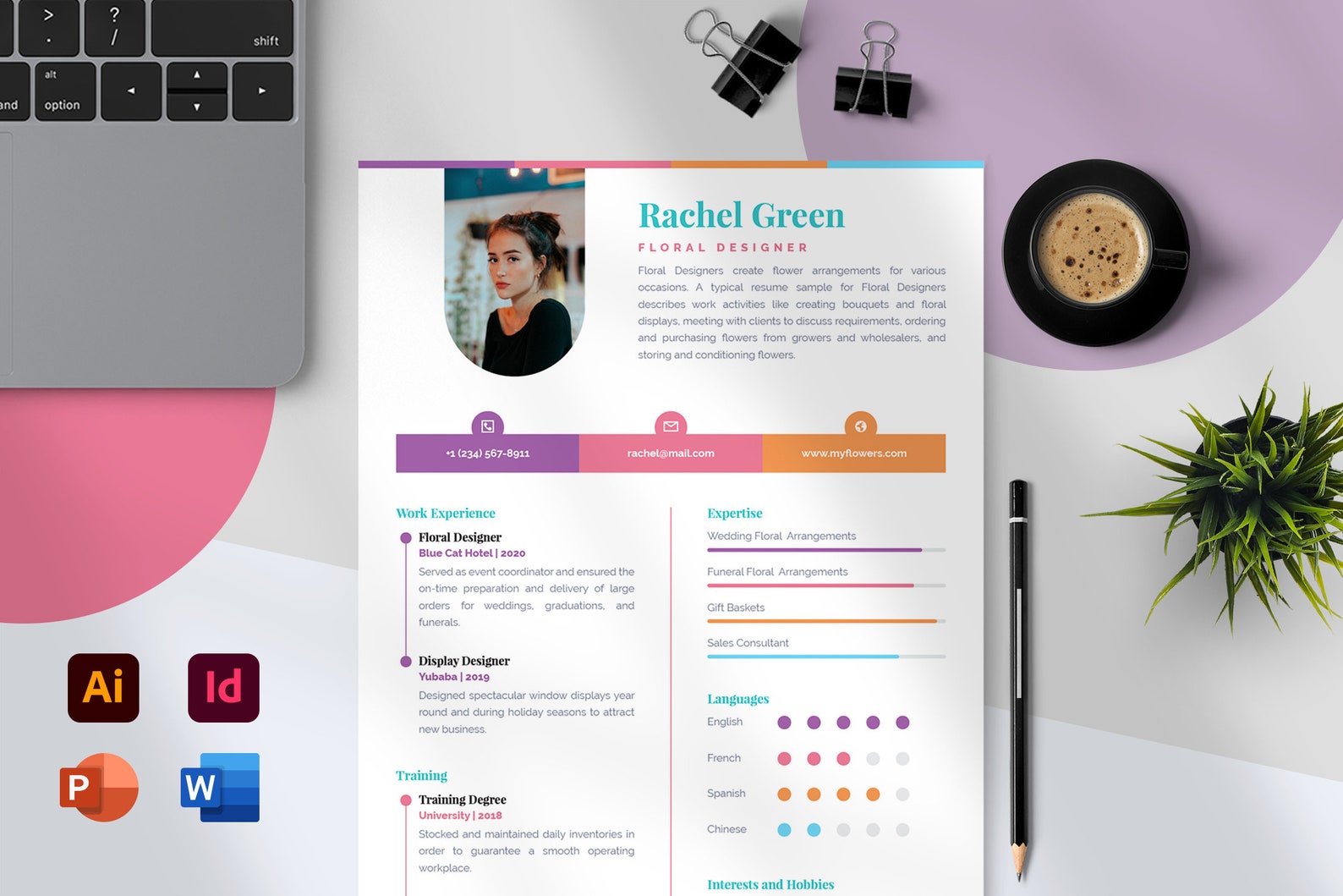 Zoe Resume Template | Professional Microsoft Word CV Indesign Template ...