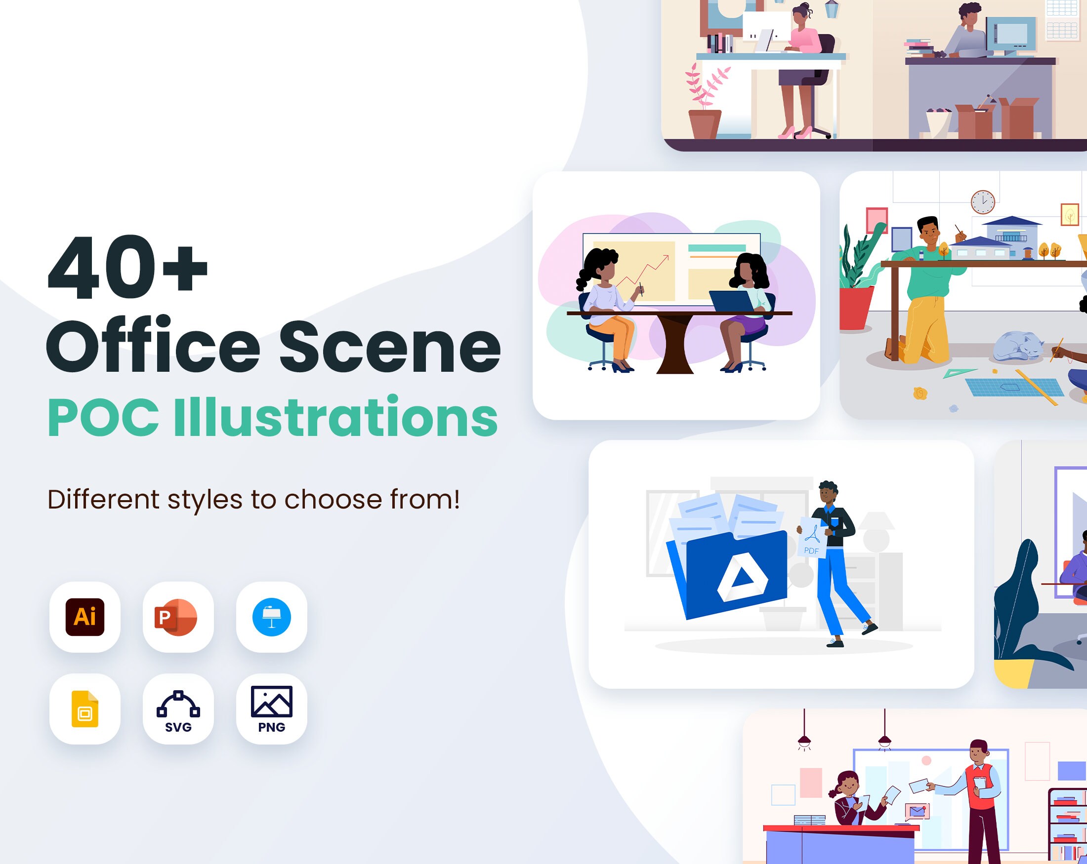 Office Scene POC Illustrations | Pre-made Scenes, Multiple Format ...