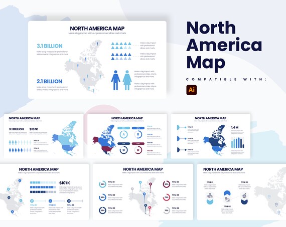 North America Map Infographics Template for Illustrator - Etsy