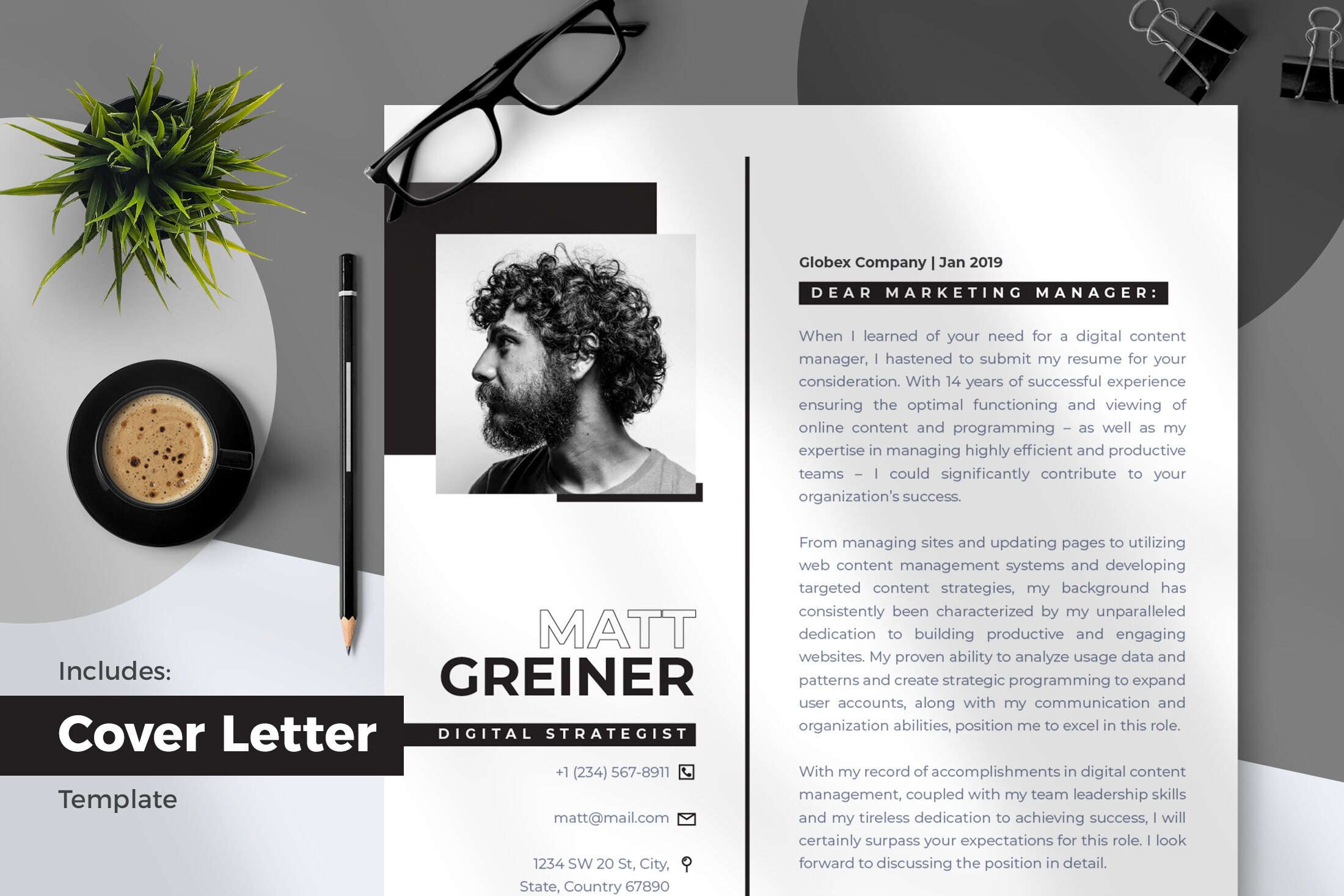 Lean Resume Template | Professional Microsoft Word CV Indesign Template ...