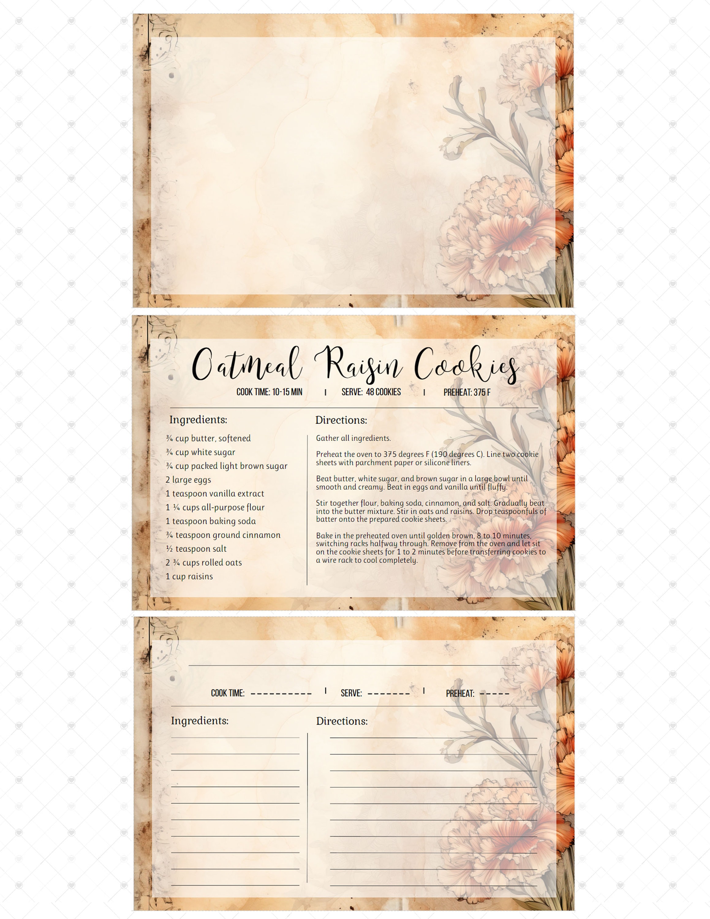 Vintage Floral Recipe Card (B1), Flower Recipe Card Printable and ...