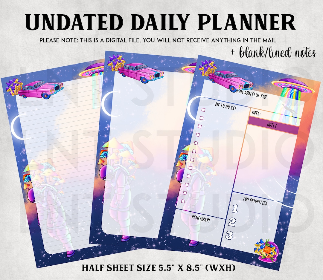 Rainbow Space Trip, Astronaut Undated Daily Planner Printout, Printable ...