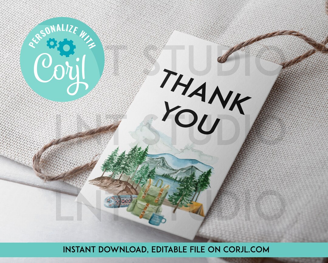 Thank You Card Tag, Wilderness Camp Tag, Printable and Editable Card ...