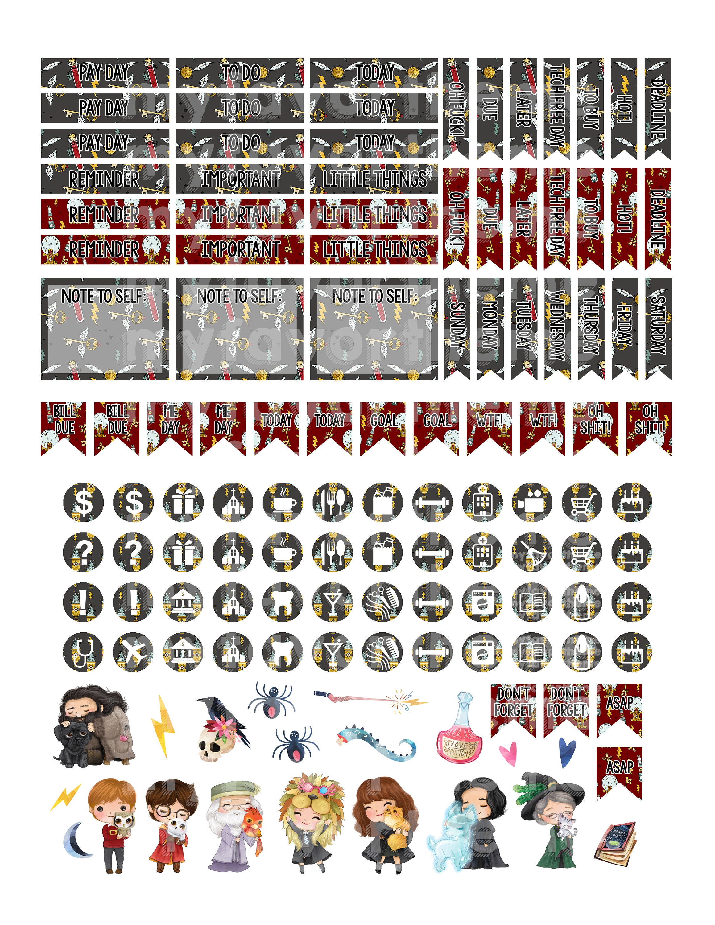 HP Wizards Spells Happy Planner Stickers Printable Stickers - Etsy