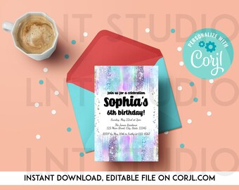 Birthday Invitation, Dusk Rose Card, Printable and Editable Card ...