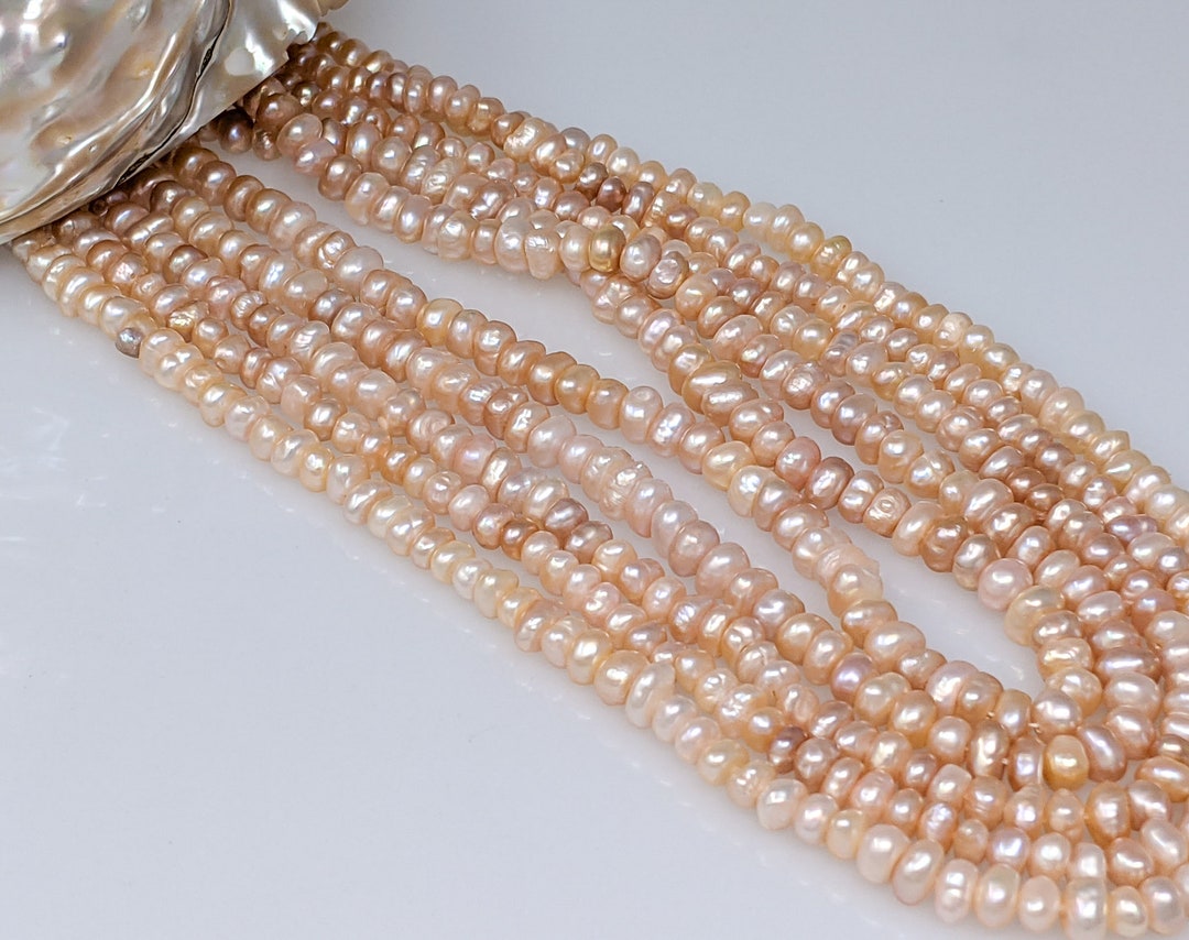 Natural Iridescent Peach Color Chinese Freshwater Stacked Nugget 5.5-6 ...