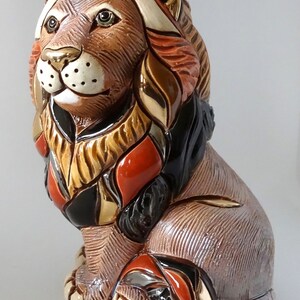 Handmade Sculpted Ceramic Sitting Lion Figurine - De Rosa Collections ...