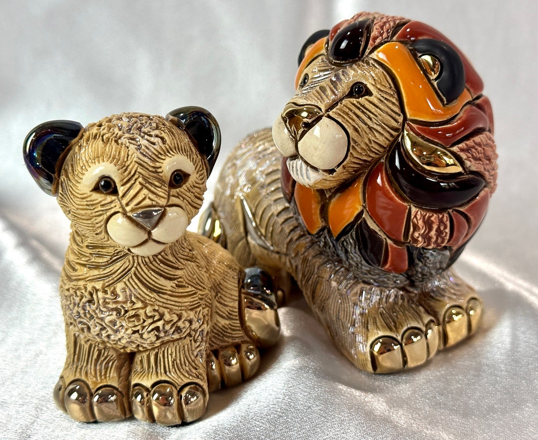Handmade Sculpted Ceramic Lion Family Figurines - De Rosa Collections ...