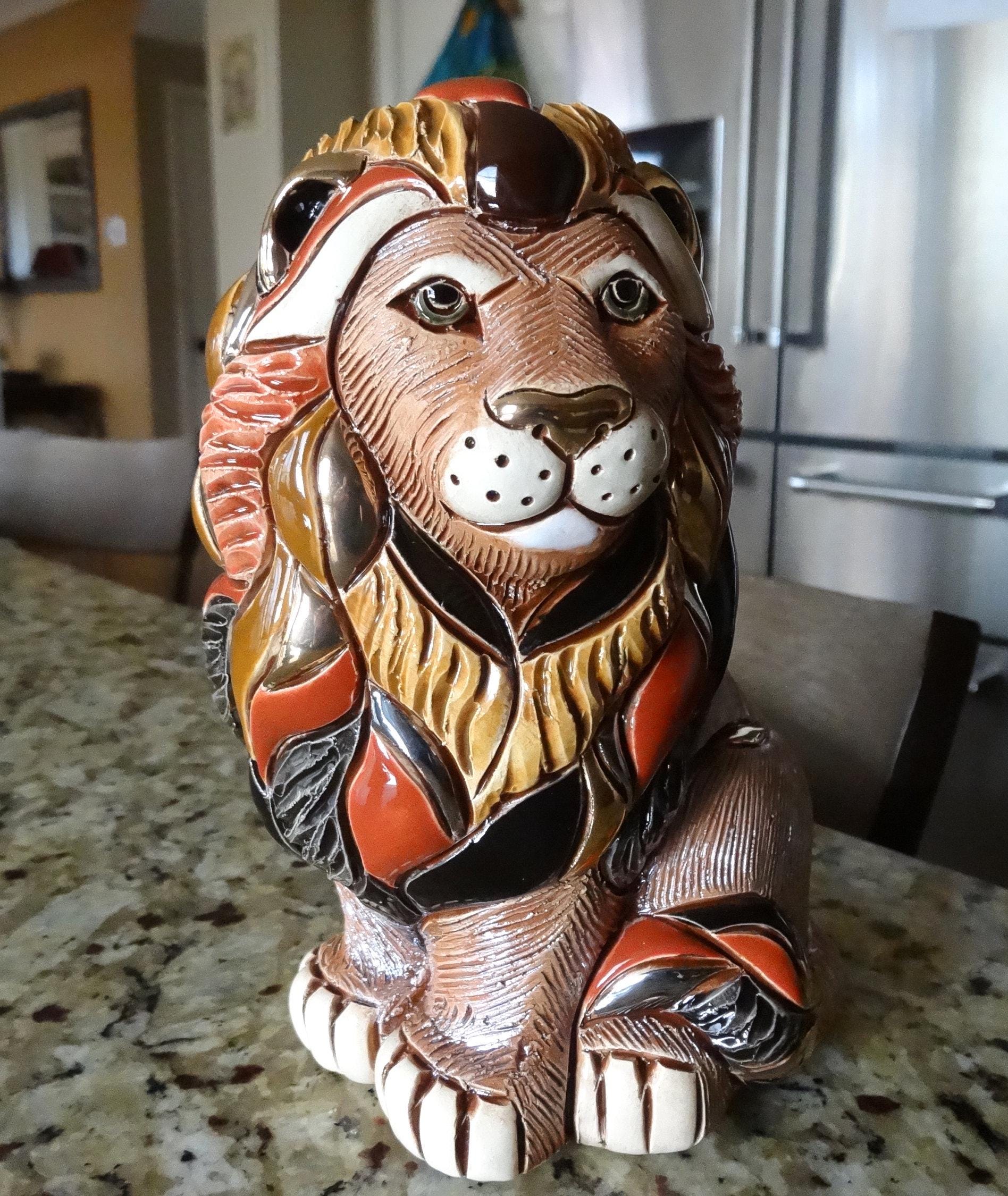 Handmade Sculpted Ceramic Sitting Lion Figurine - De Rosa Collections ...