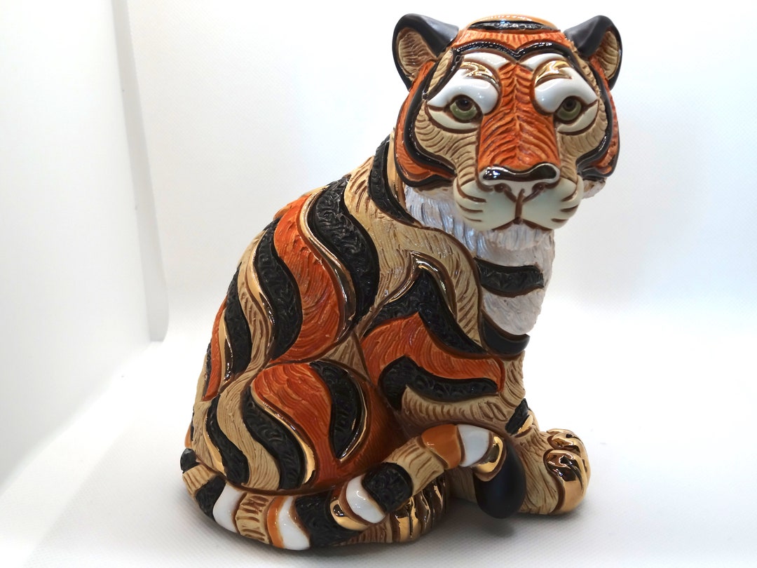 Ceramic Tiger Sitting Ceramic Tiger Statue Tiger Figurine - Etsy