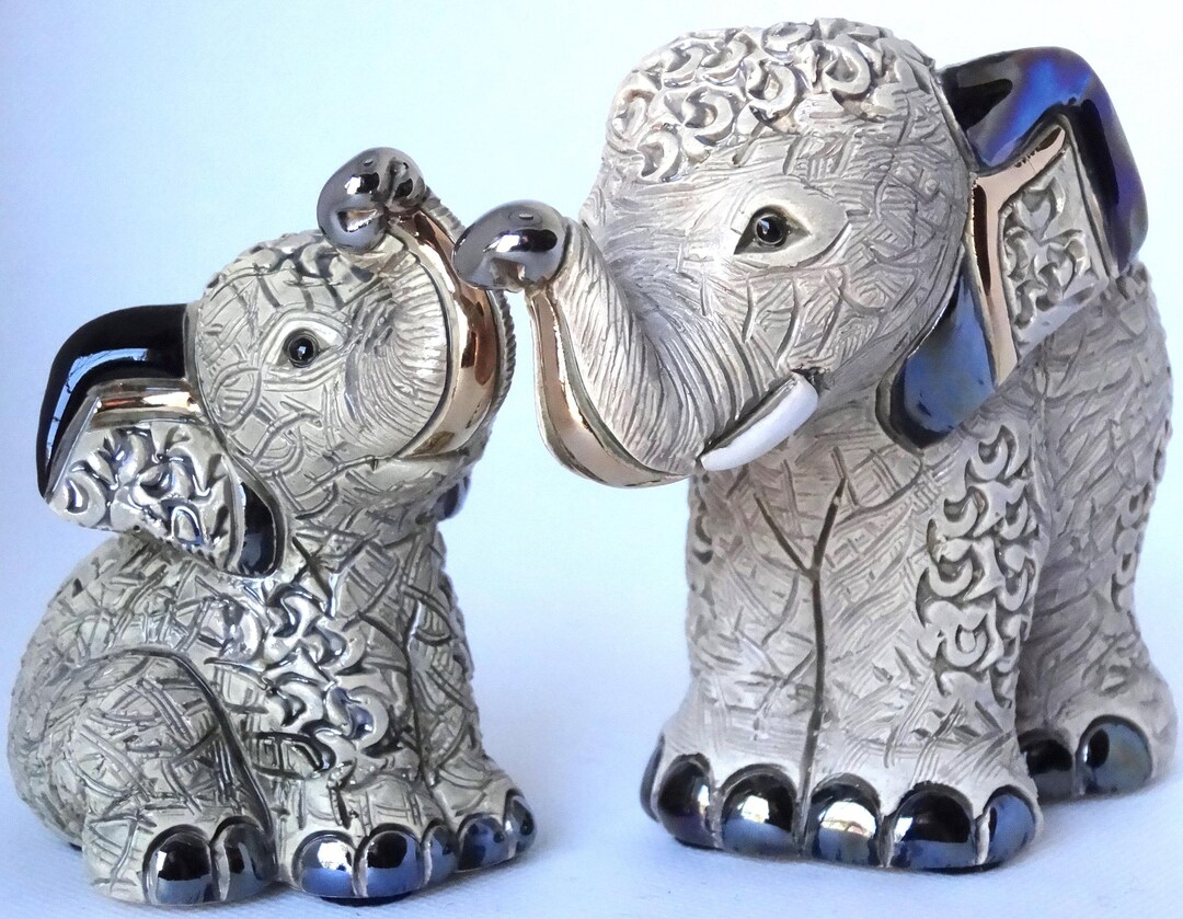Handmade Sculpted Ceramic Indian Elephant Family Figurines - De Rosa ...