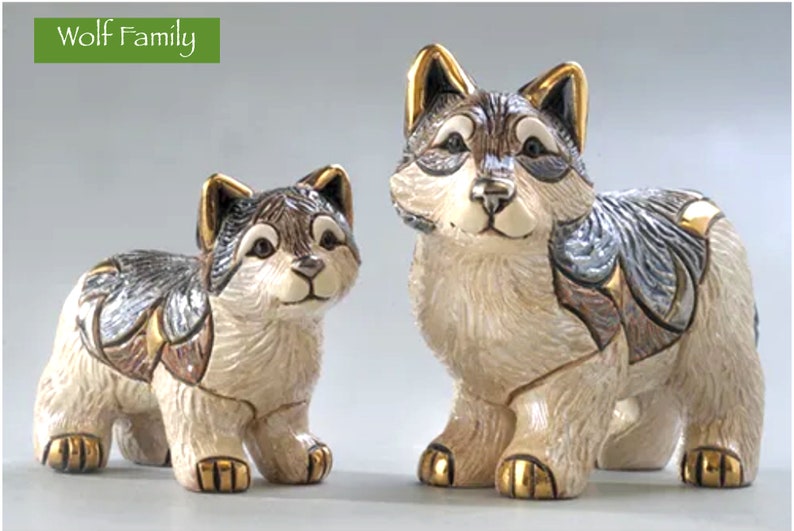 Handmade Sculpted Ceramic Wolf Family Figurines De Rosa - Etsy