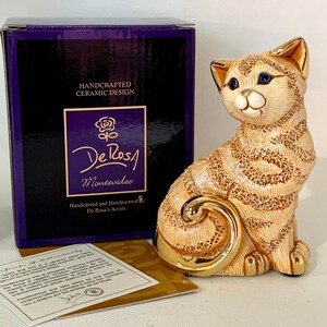 Handmade Sculpted Ceramic Ginger Striped Cat Family Figurines - De Rosa ...