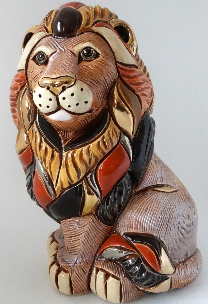 Handmade Sculpted Ceramic Sitting Lion Figurine - De Rosa Collections ...