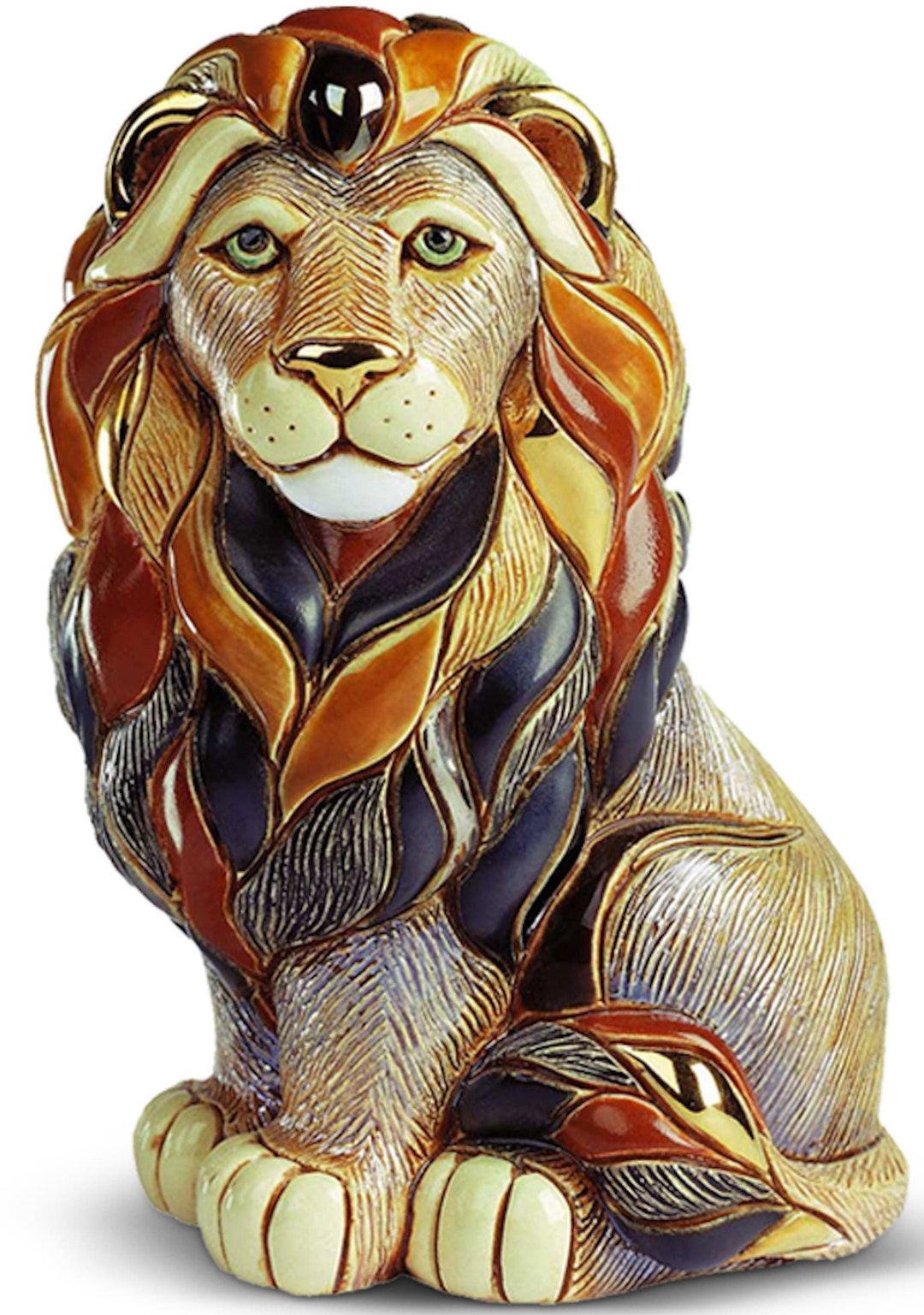 Handmade Sculpted Ceramic Sitting Lion Figurine - De Rosa Collections ...