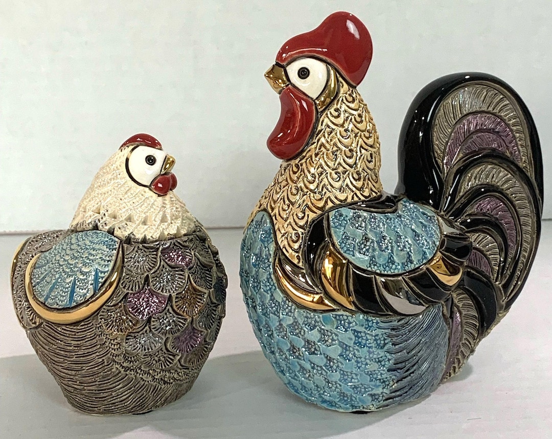Ceramic Rooster,ceramic Hen,chicken Family,rooster Hen Decor,rooster ...