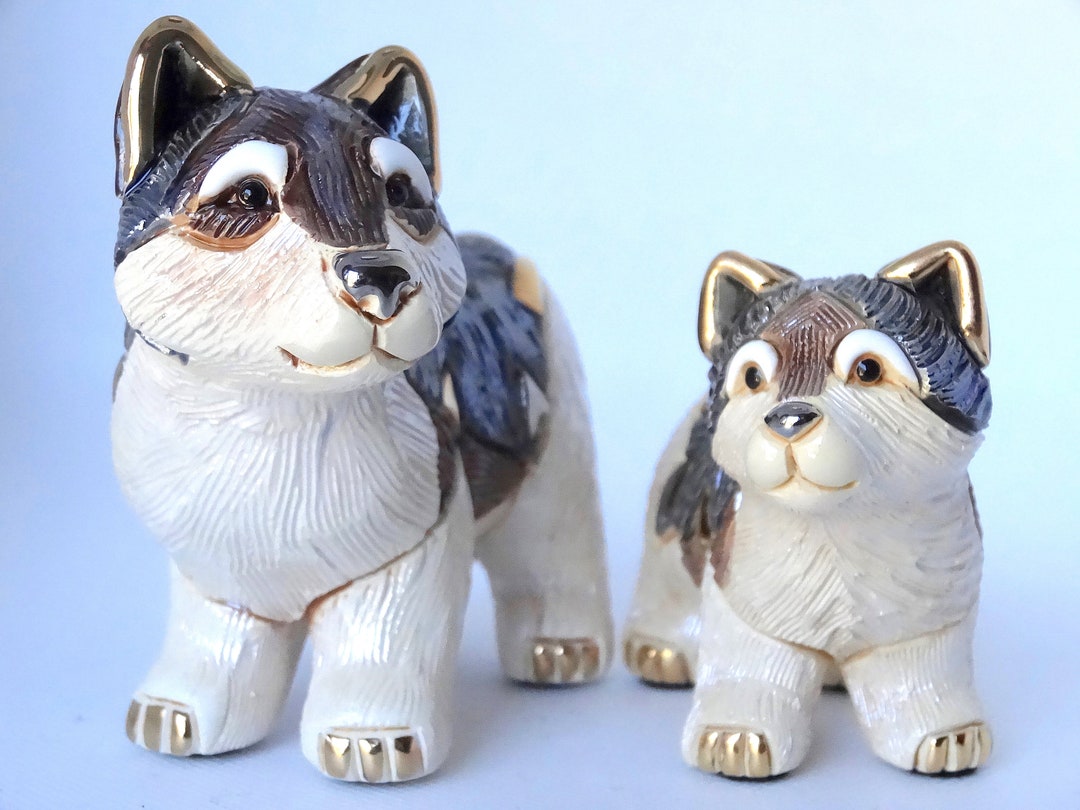 Handmade Sculpted Ceramic Wolf Family Figurines De Rosa Collections the ...