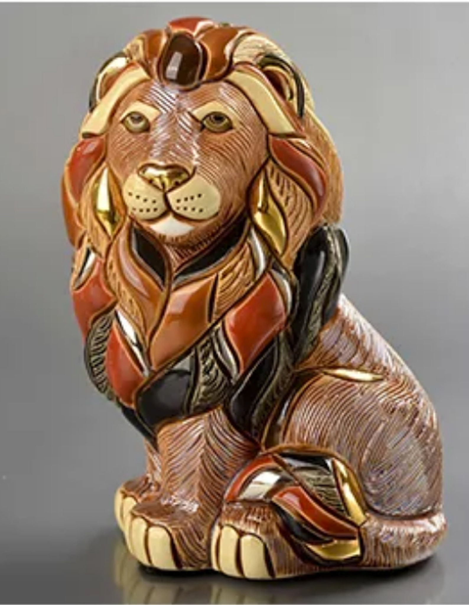 Handmade Sculpted Ceramic Sitting Lion Figurine - De Rosa Collections ...