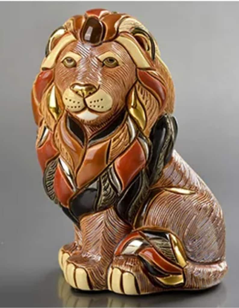 Handmade Sculpted Ceramic Sitting Lion Figurine - De Rosa Collections ...