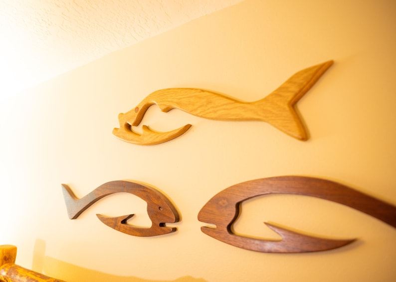 Handcrafted Red Oak Red Fish Wall Art, Inlayed Eyes, Fish Hook Decor - Etsy