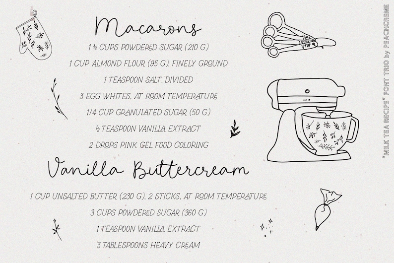 Milk Tea Recipe Font Trio, Cute Script, Serif, Contoured (OTF, TTF ...