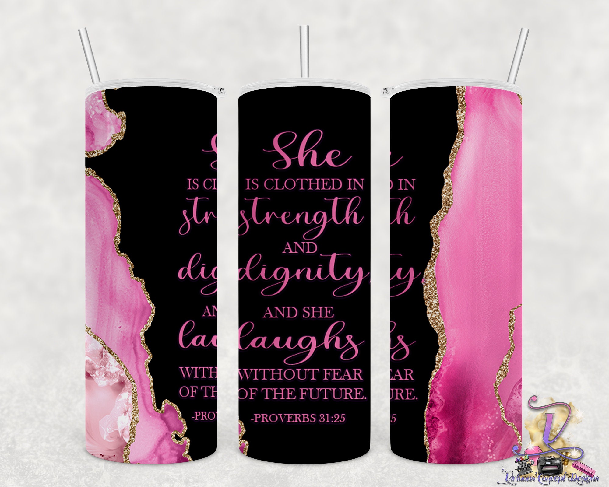 Bible Verse Proverbs 31:25 Pink Agate 20oz Skinny Tumbler - Etsy