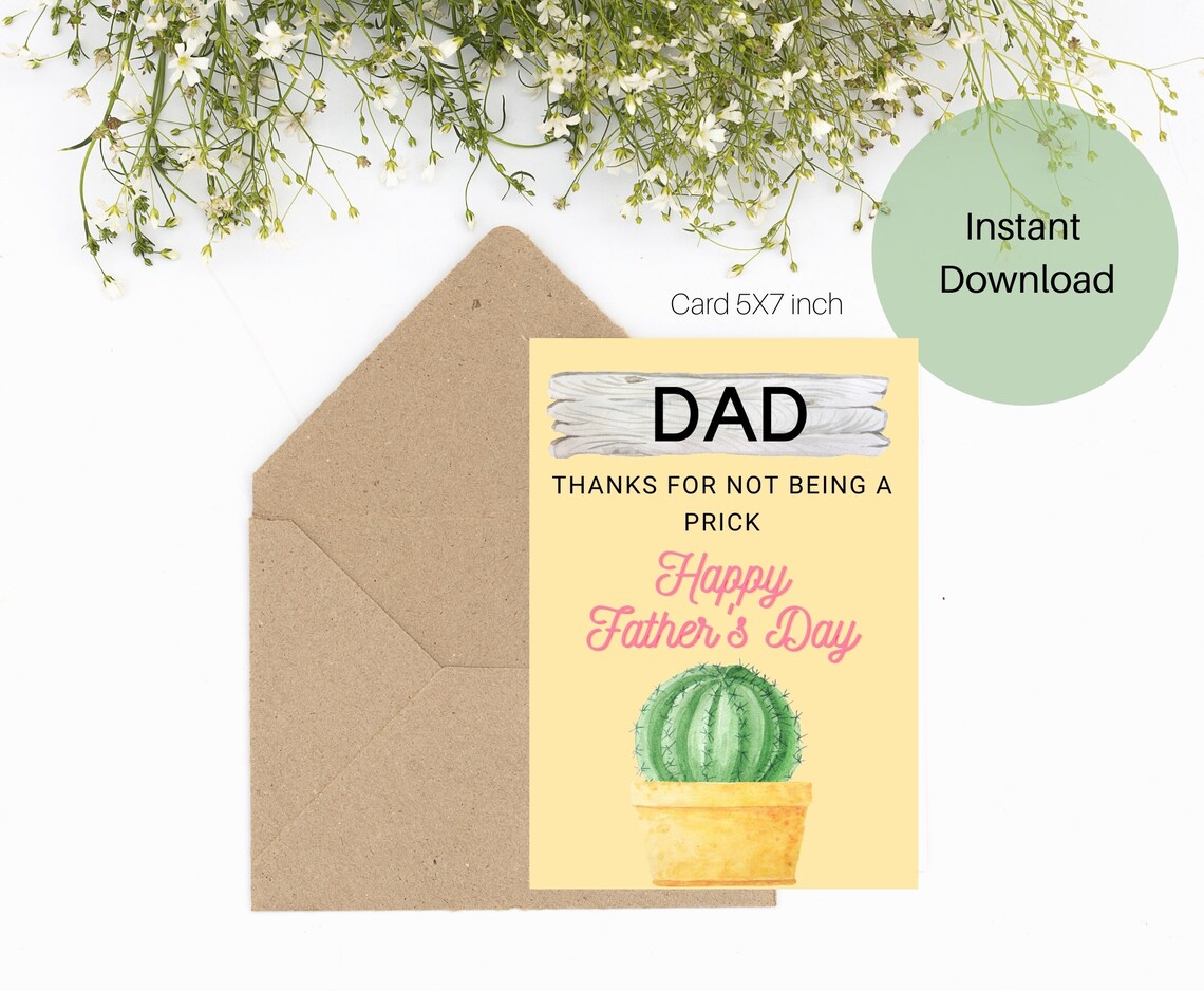 Fathers Day Card, Printable Fathers Day Card, Cactus Fathers Day Card ...