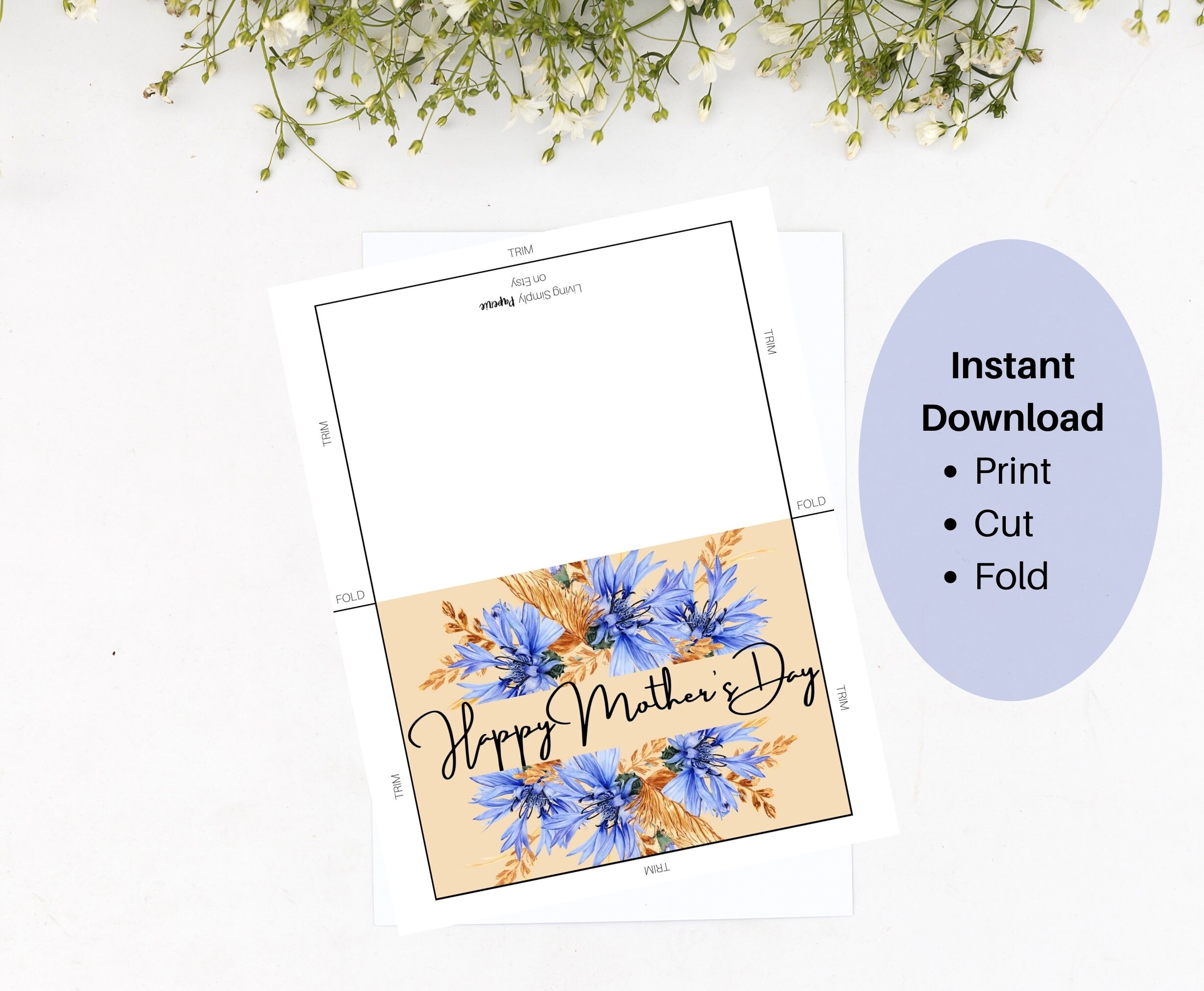 Printable Mother's Day Card, Floral Mother's Day Card, Printable Floral ...